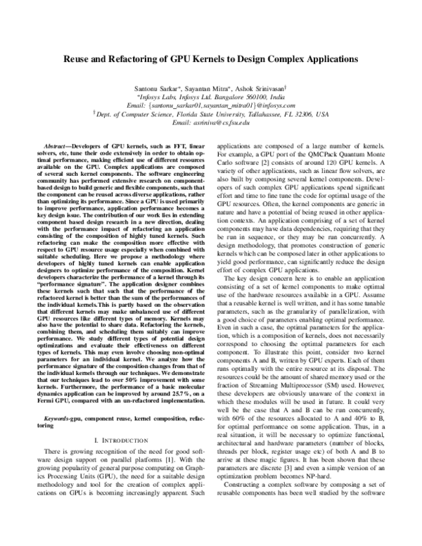 Pdf Reuse And Refactoring Of Gpu Kernels To Design Complex Applications