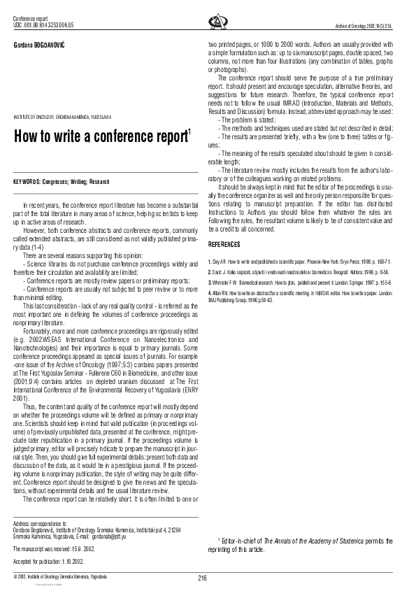 (PDF) How to write a conference report