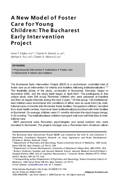 (PDF) A New Model of Foster Care for Young Children: The Bucharest ...
