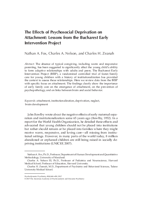 (PDF) The Effects of Psychosocial Deprivation on Attachment: Lessons ...