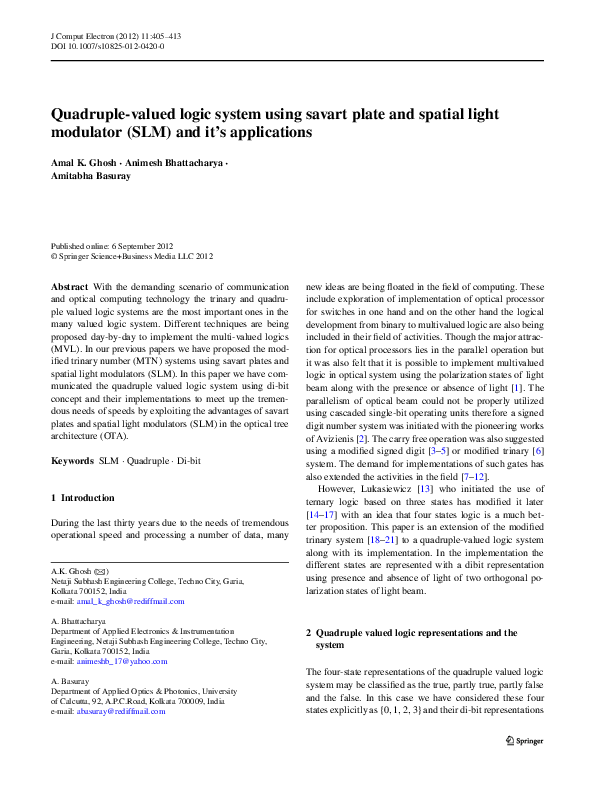 (PDF) Quadruple-valued logic system using savart plate and spatial ...