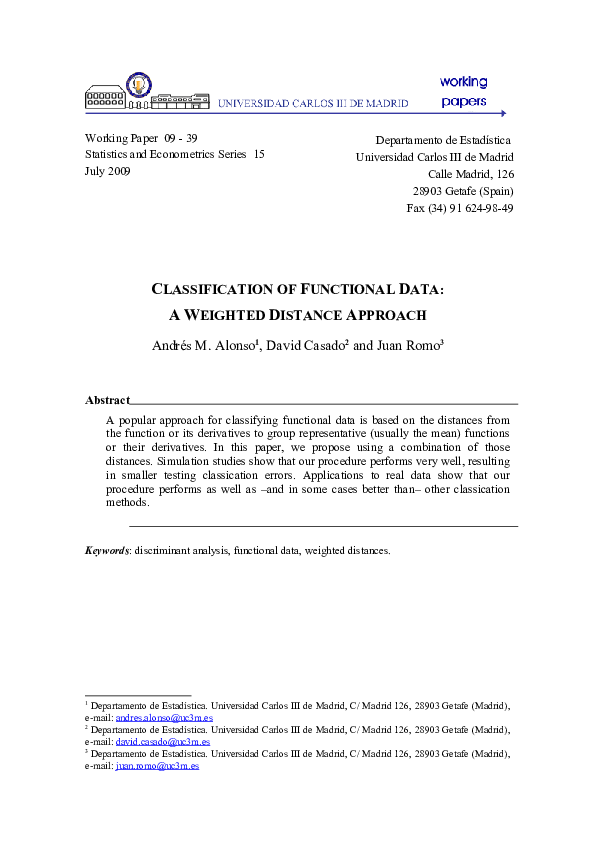 (PDF) Classification of functional data: a weighted distance approach