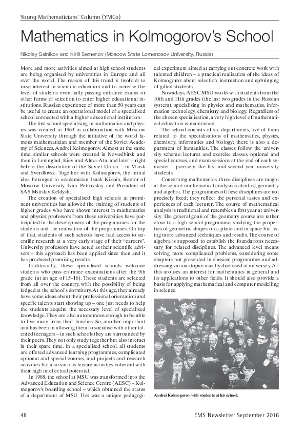 (PDF) Mathematics in Kolmogorov’s School