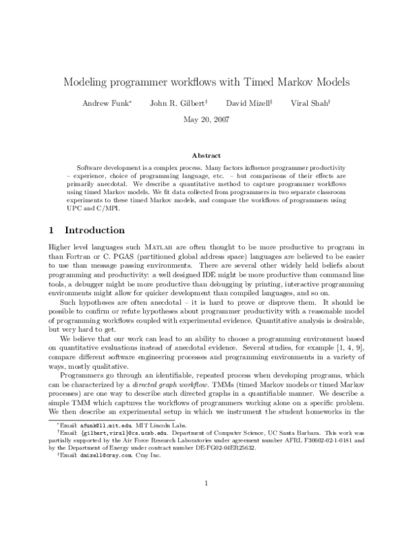 (PDF) Modeling programmer workflows with Timed Markov Models