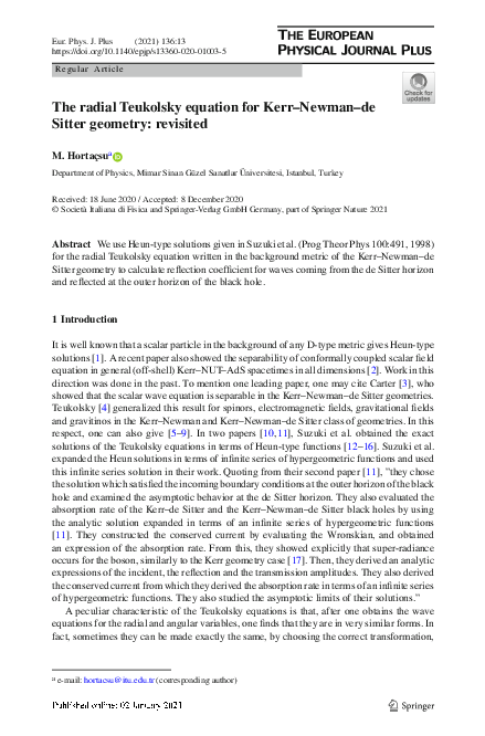 (PDF) The radial Teukolsky equation for Kerr–Newman–de Sitter geometry ...