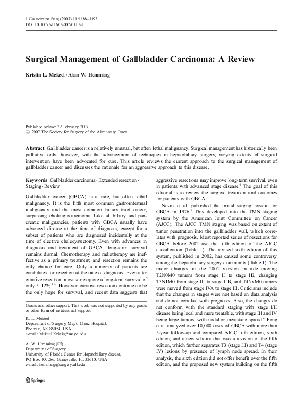 (PDF) Surgical Management of Gallbladder Carcinoma: A Review | Alan ...