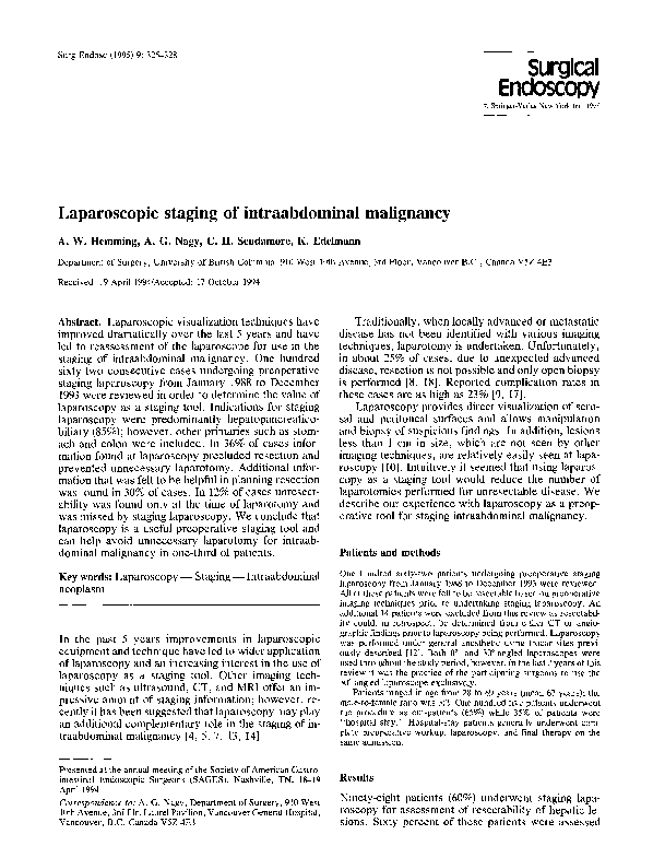 (PDF) Laparoscopic staging of intraabdominal malignancy