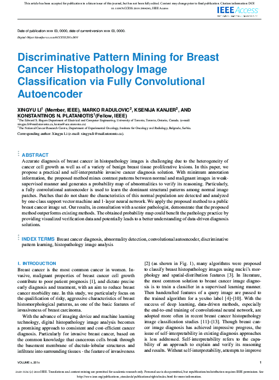 (PDF) Discriminative Pattern Mining for Breast Cancer Histopathology Image Classification via ...