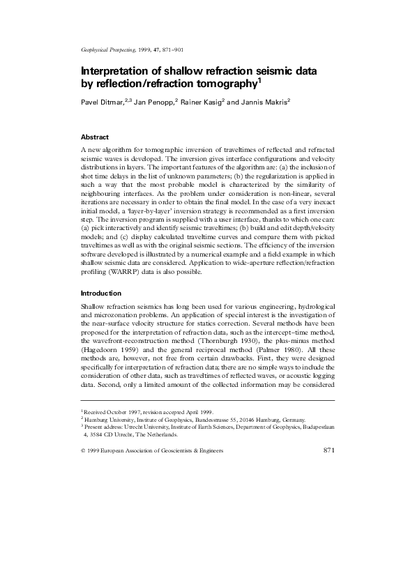 (PDF) Interpretation of shallow refraction seismic data by reflection ...