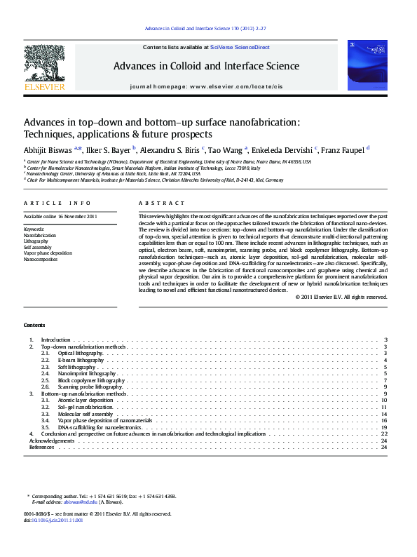 (PDF) Advances in top–down and bottom–up surface nanofabrication ...