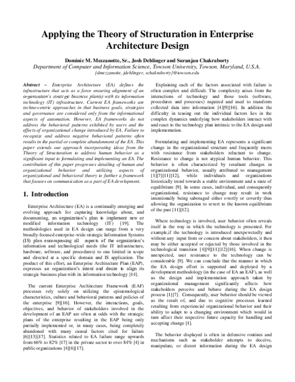 (PDF) Integrating Structuration Theory in Enterprise Architecture Design