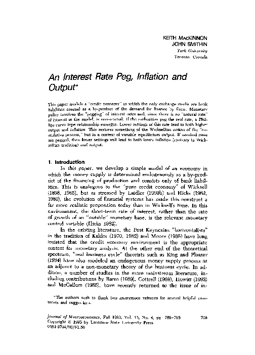 (PDF) An interest rate peg, inflation and output