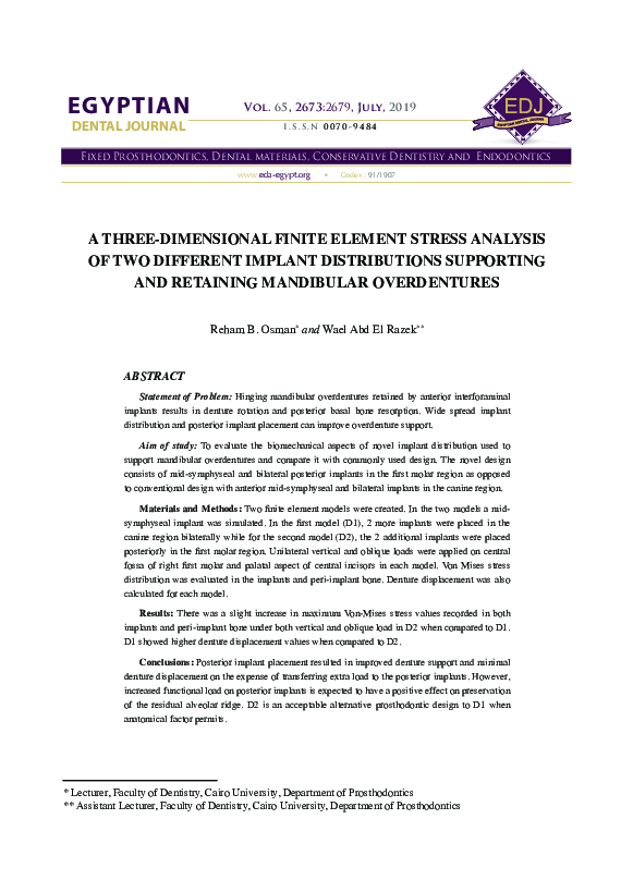 Pdf A Three Dimensional Finite Element Stress Analysis Of Two
