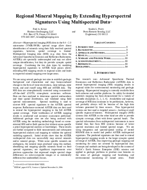 Pdf Regional Mineral Mapping By Extending Hyperspectral Signatures Using Multispectral Data