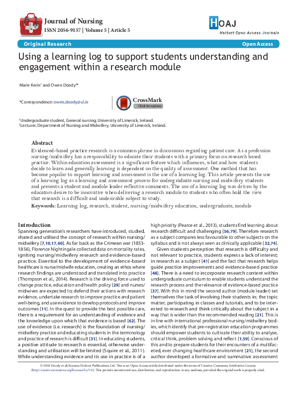 (PDF) Using a learning log to support students understanding and ...
