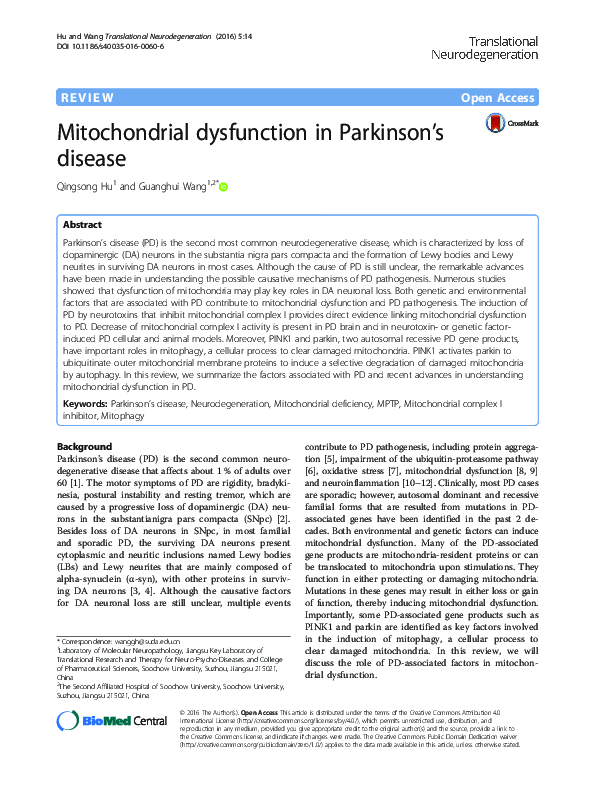(PDF) Mitochondrial Dysfunction in Parkinson’s Disease