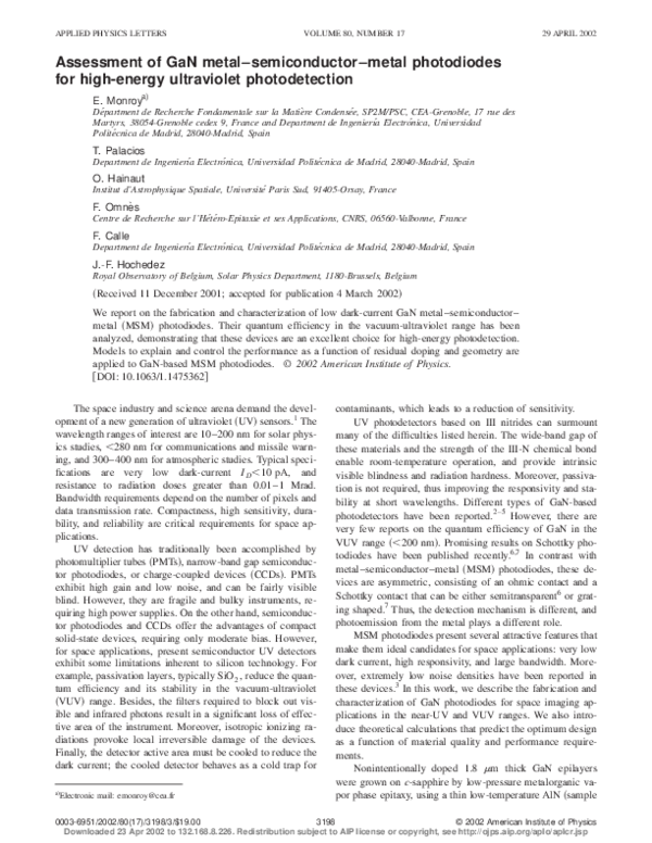 (PDF) Assessment of GaN metal–semiconductor–metal photodiodes for high ...