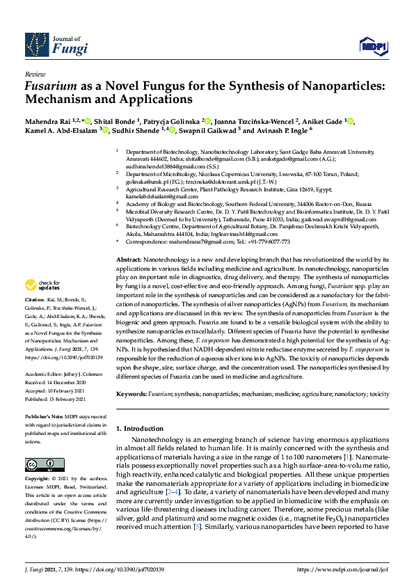 (PDF) Fusarium as a Novel Fungus for the Synthesis of Nanoparticles: Mechanism and Applications