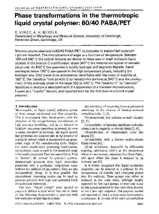 (PDF) Phase transformations in the thermotropic liquid crystal polymer ...