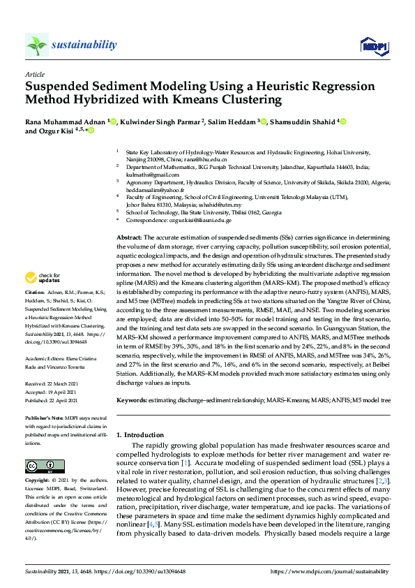 Pdf Suspended Sediment Modeling Using A Heuristic Regression Method Hybridized With Kmeans
