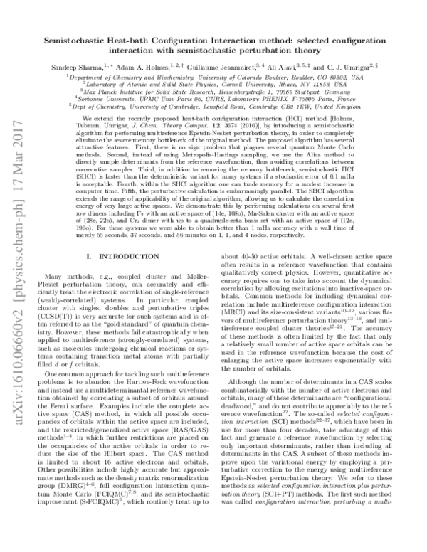 (PDF) Semistochastic Heat-Bath Configuration Interaction Method: Selected Configuration ...