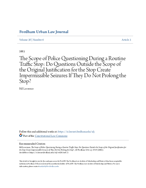 (PDF) The Scope of Police Questioning During a Routine Traffic Stop: Do ...