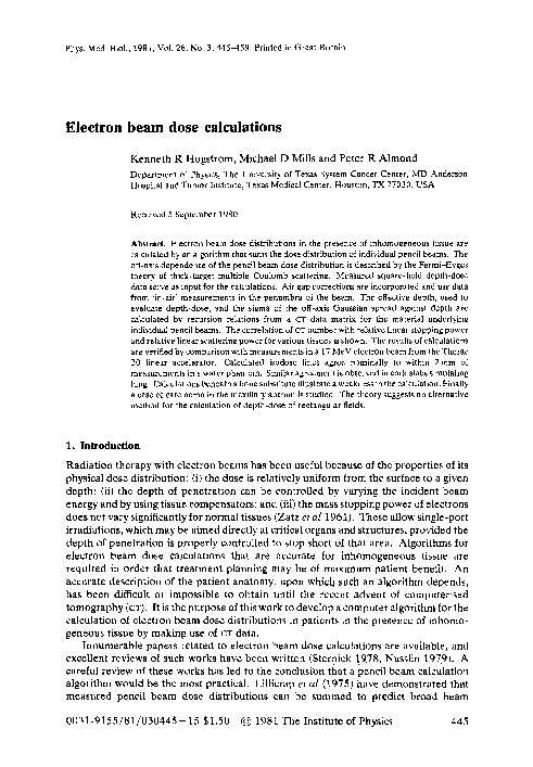 Pdf Electron Beam Dose Calculations