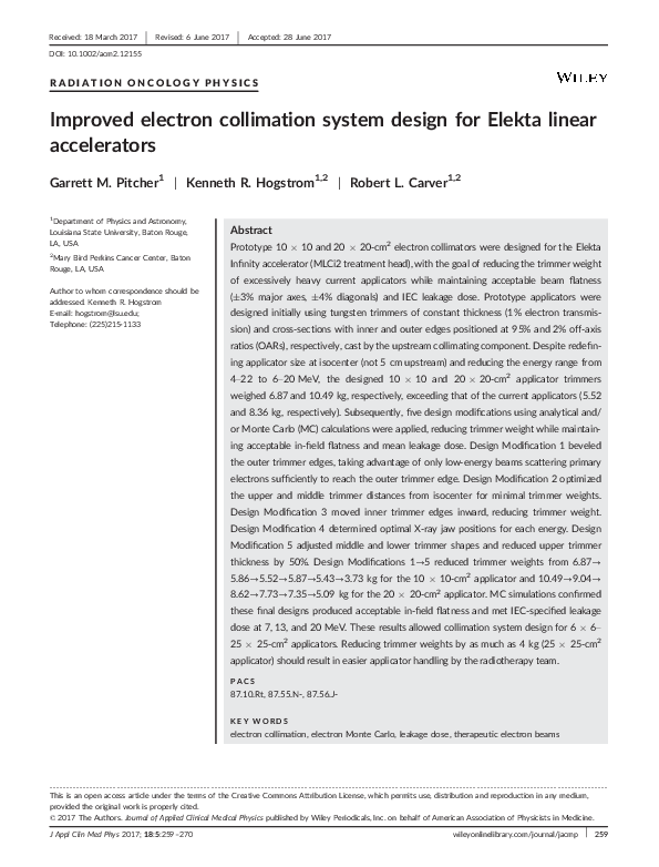 (PDF) Improved electron collimation system design for Elekta linear ...