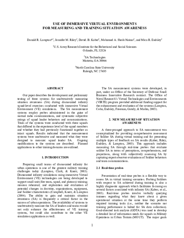(PDF) Use of Immersive Virtual Environments for Measuring and Training ...