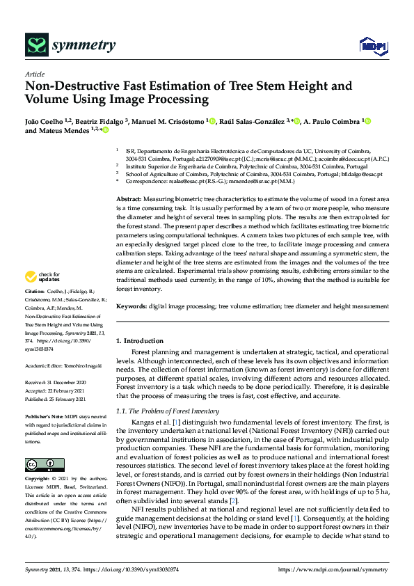 Pdf Non Destructive Fast Estimation Of Tree Stem Height And Volume Using Image Processing