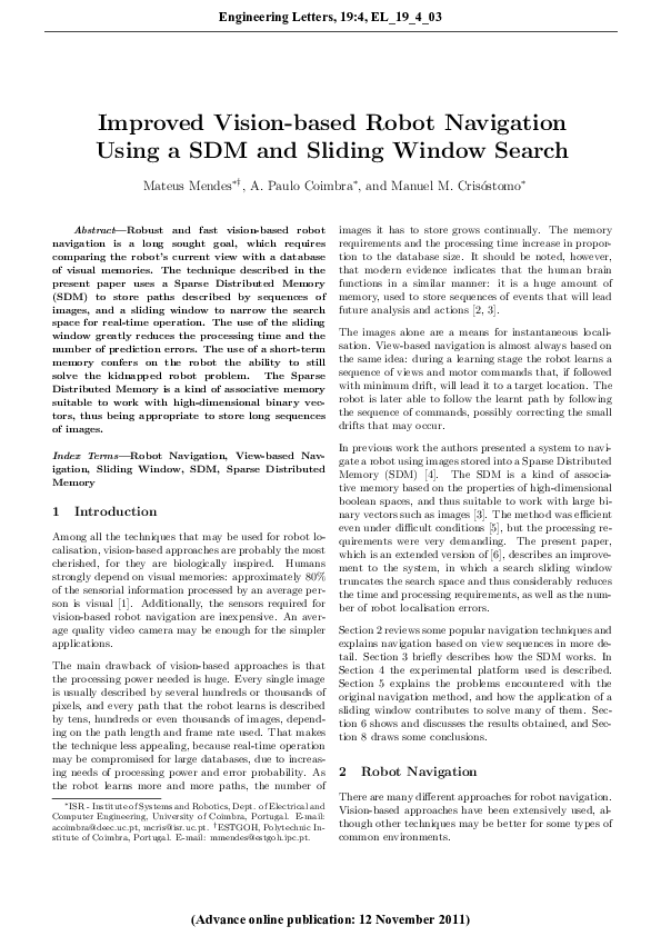 (PDF) Improved Vision-based Robot Navigation Using a SDM and Sliding Window Search