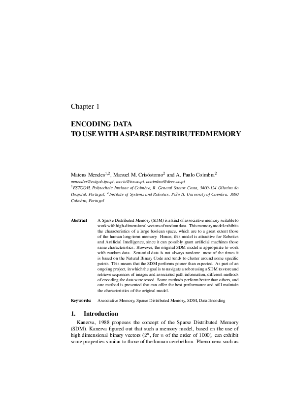 (PDF) Encoding Data to Use with a Sparse Distributed Memory