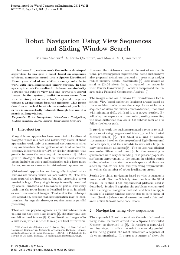 (PDF) Robot Navigation Using View Sequences and Sliding Window Search