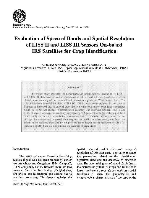 (PDF) Evaluation of spectral bands and spatial resolution of LISS II ...