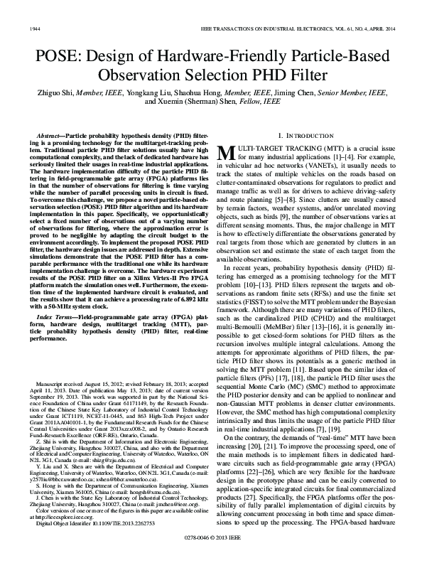 Pdf Pose Design Of Hardware Friendly Particle Based Observation Selection Phd Filter