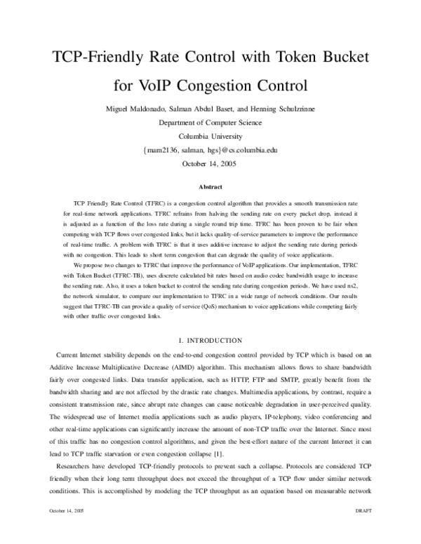 (PDF) TCP-Friendly Rate Control with Token Bucket for VoIP Congestion ...
