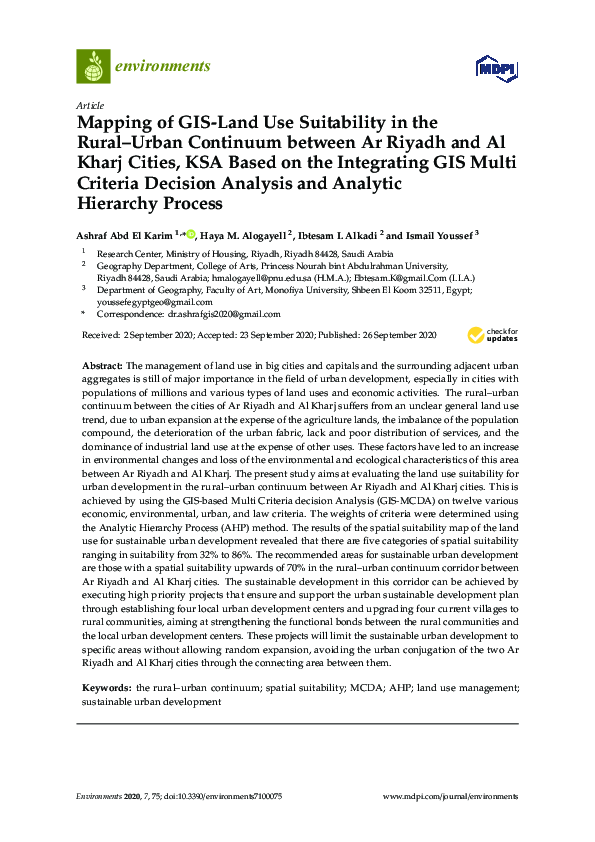 (PDF) Mapping of GIS-Land Use Suitability in the Rural–Urban Continuum between Ar Riyadh and Al ...