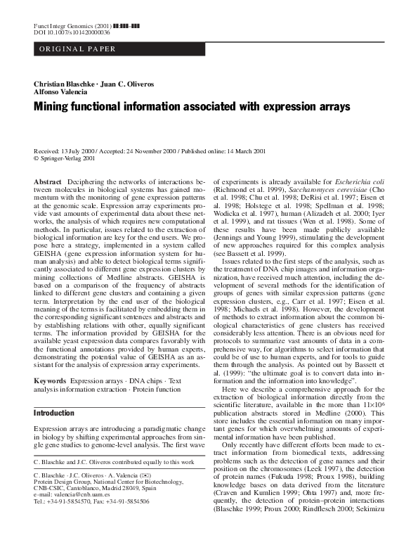 (PDF) Mining functional information associated with expression arrays