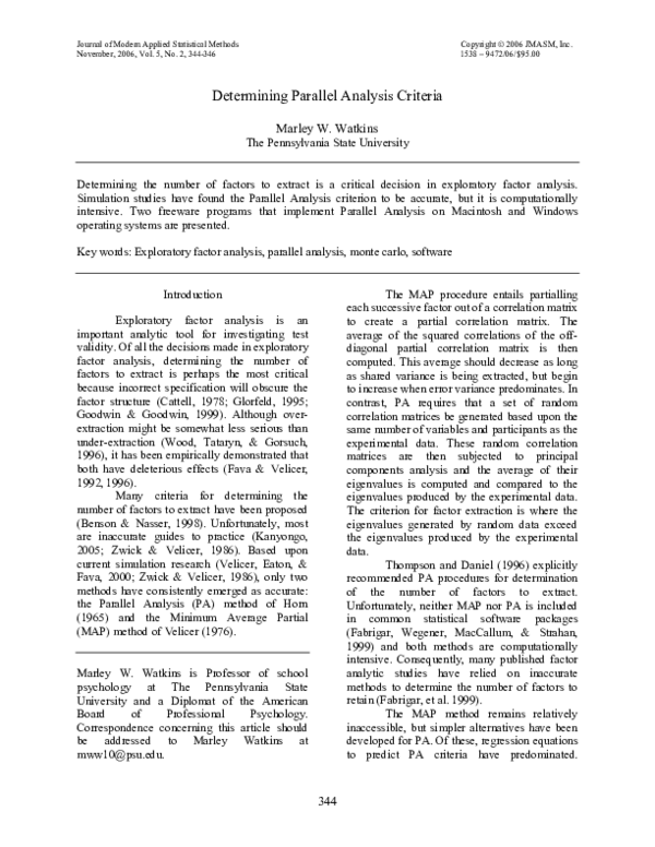 (PDF) Determining Parallel Analysis Criteria