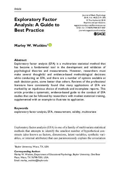 (PDF) Exploratory Factor Analysis: A Guide to Best Practice