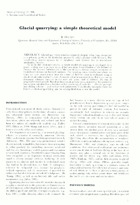 (PDF) Glacial quarrying: a simple theoretical model