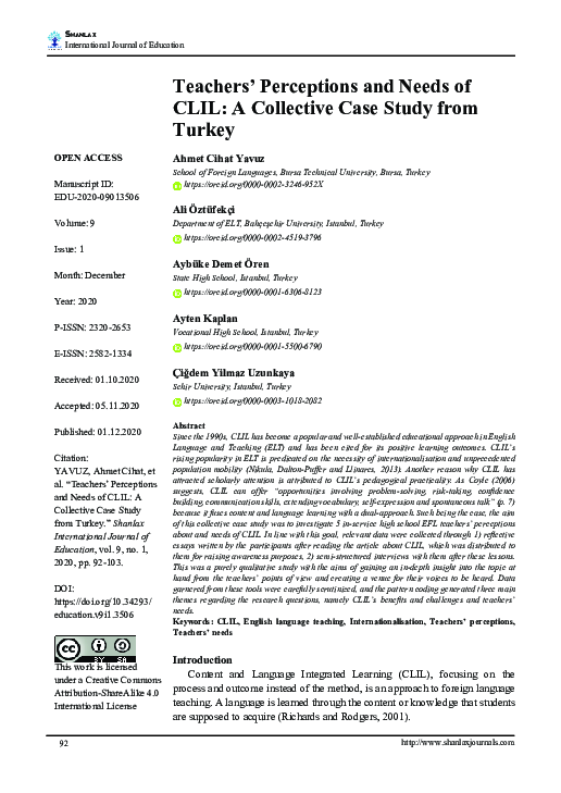 (PDF) Teachers’ Perceptions and Needs of CLIL: A Collective Case Study ...