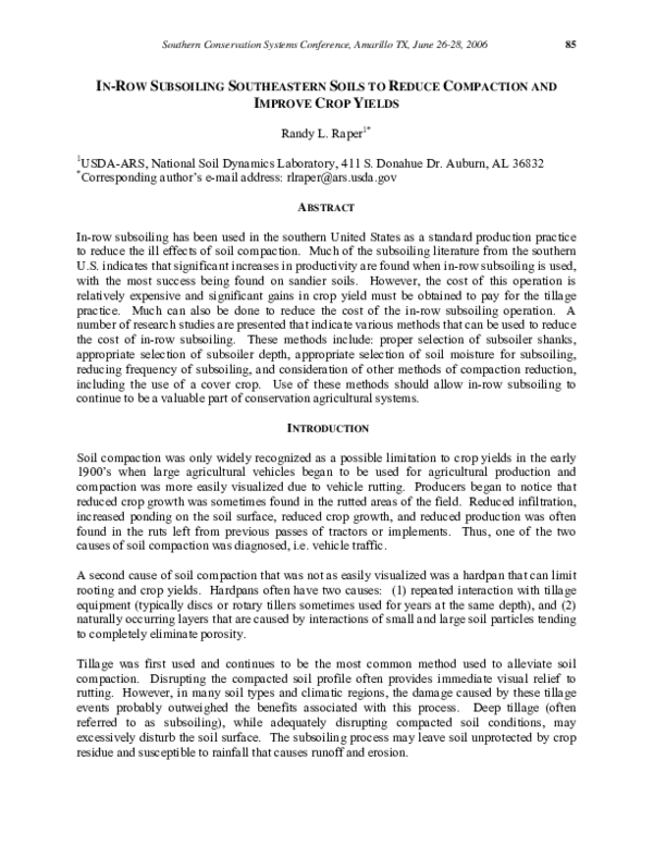(PDF) In-Row Subsoiling Southeastern Soils to Reduce Compaction and ...