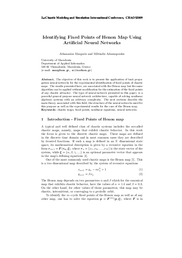 (PDF) Identifying Fixed Points of Henon Map Using Artificial Neural Networks