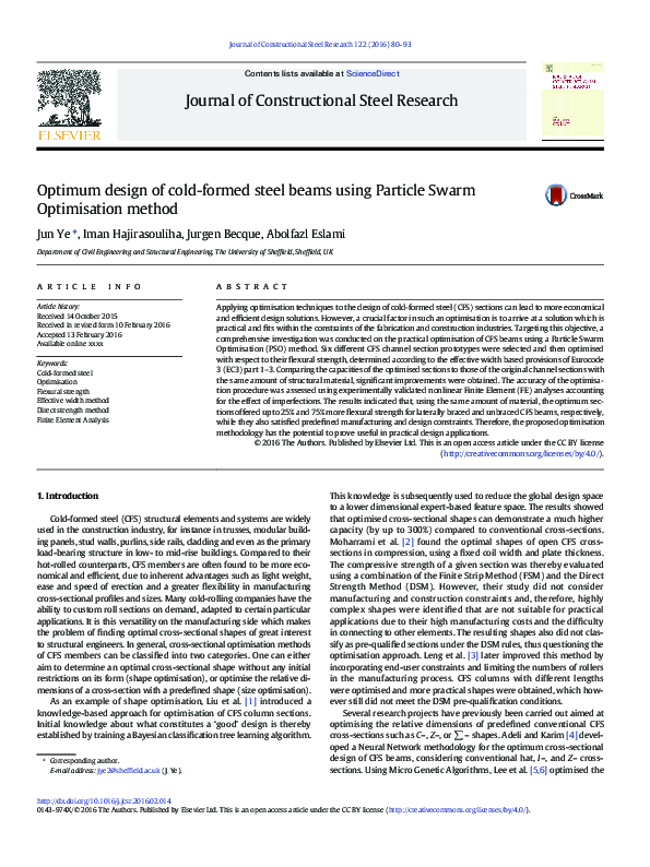 (PDF) Optimum design of cold-formed steel beams using Particle Swarm Optimisation method