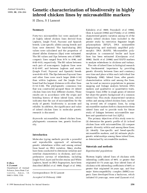 (PDF) Genetic characterization of biodiversity in highly inbred chicken ...