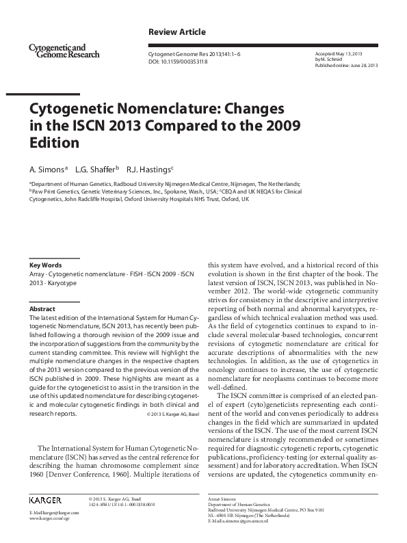 (PDF) Cytogenetic Nomenclature: Changes in the ISCN 2013 Compared to ...