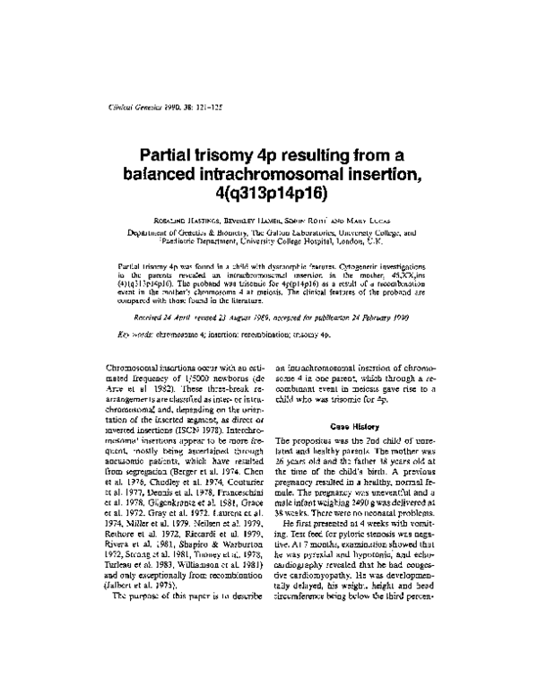 (PDF) Partial trisomy 4p resulting from a balanced intrachromosomal ...