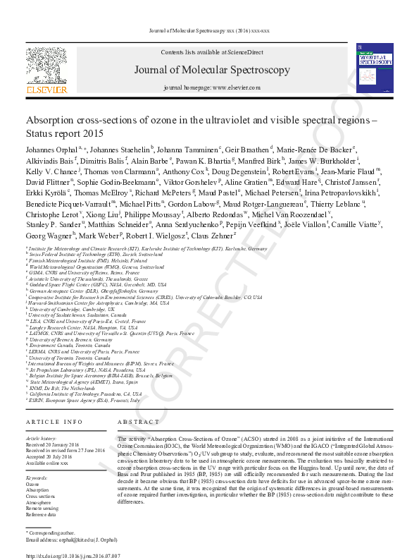 (PDF) Absorption cross-sections of ozone in the ultraviolet and visible spectral regions: Status ...