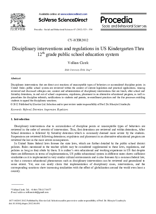 (PDF) Disciplinary Interventions and Regulations in US Kindergarten ...
